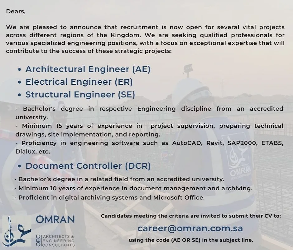 Omran Architects Engineering and Consultants Riyadh Jobs