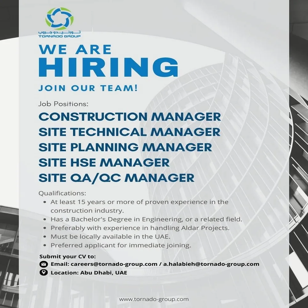 Tornado General Contracting LLC Abu Dhabi Jobs